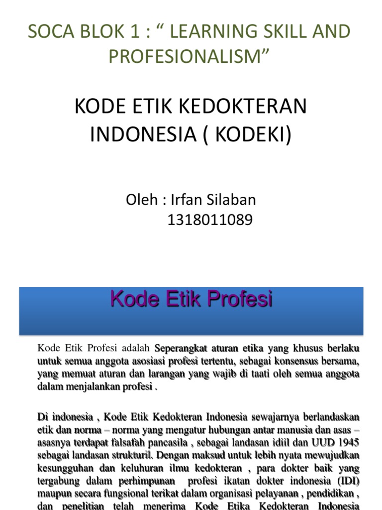 Kode Etik Kedokteran Indonesia (Kodeki) | PDF