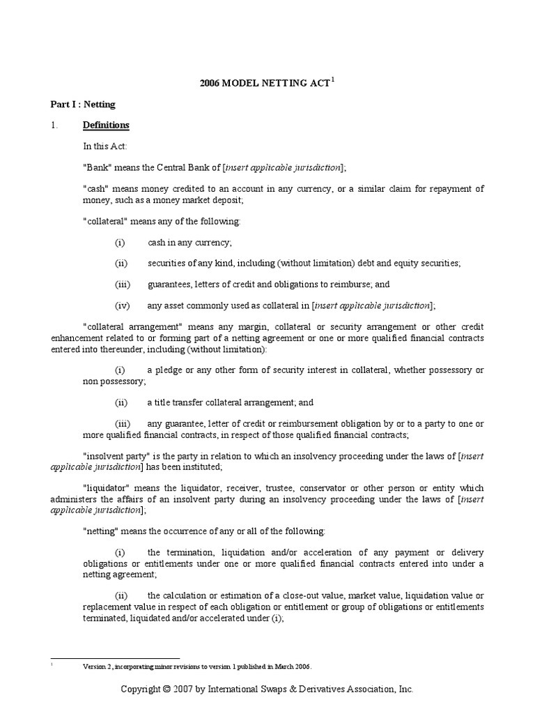 2006 ISDA Model Netting Act | PDF | Derivative (Finance) | Swap (Finance)