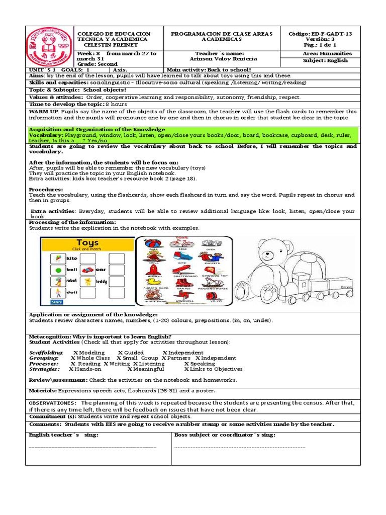 Lesson-Plan-Week - 8 Second Grade Corregido | PDF | Vocabulary | Pedagogy
