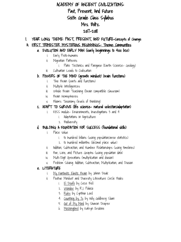 Sixth Grade Ancient Civilizations Syllabus | PDF | Homework | Ancient Rome