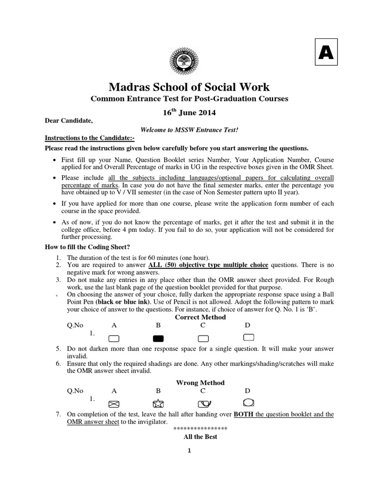 7242-Model Question Paper - Madras School of Social Work | PDF