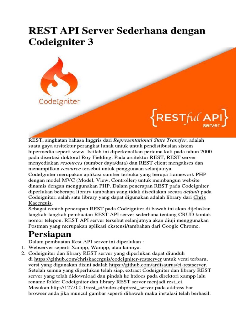 REST API Sederhana Dengan Codeigniter 3 | PDF