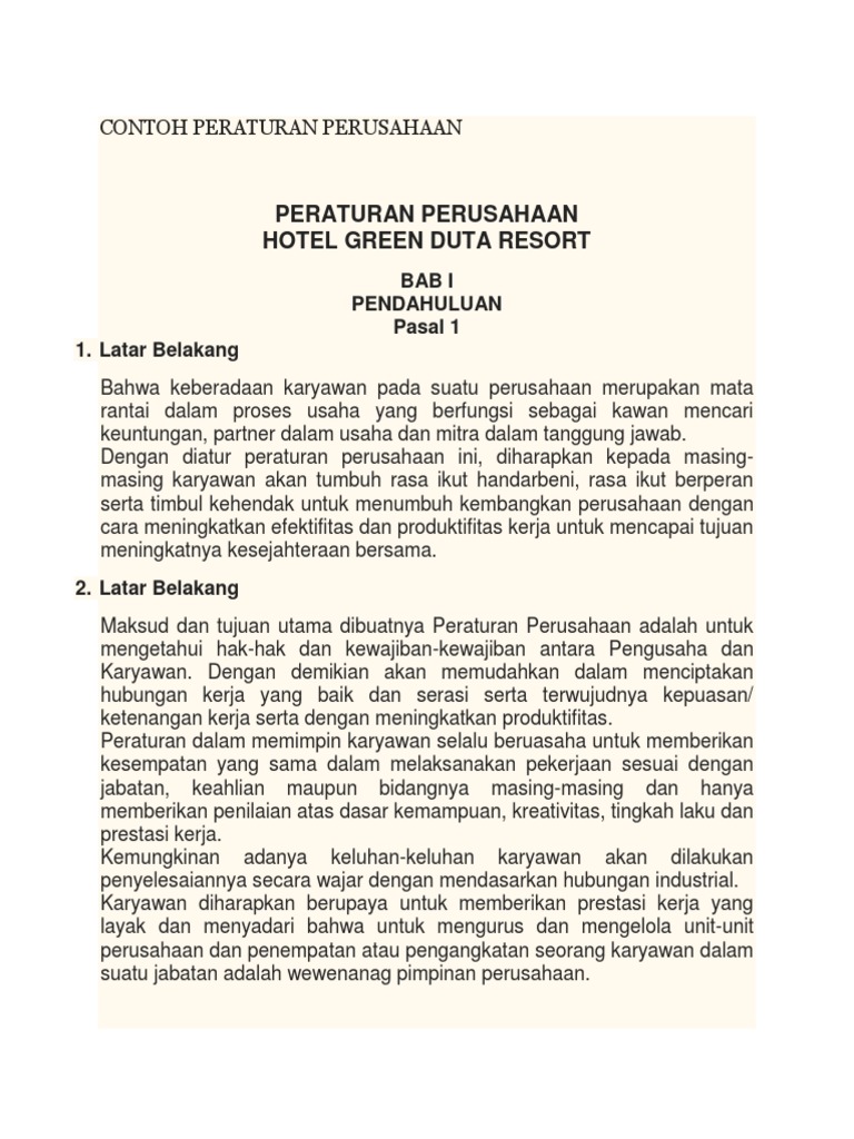 Contoh Peraturan Perusahaan | PDF