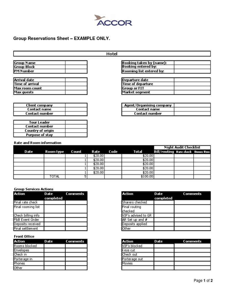 GRP-Form-04-03-001 Group Reservation Sheet - Example | PDF | Business