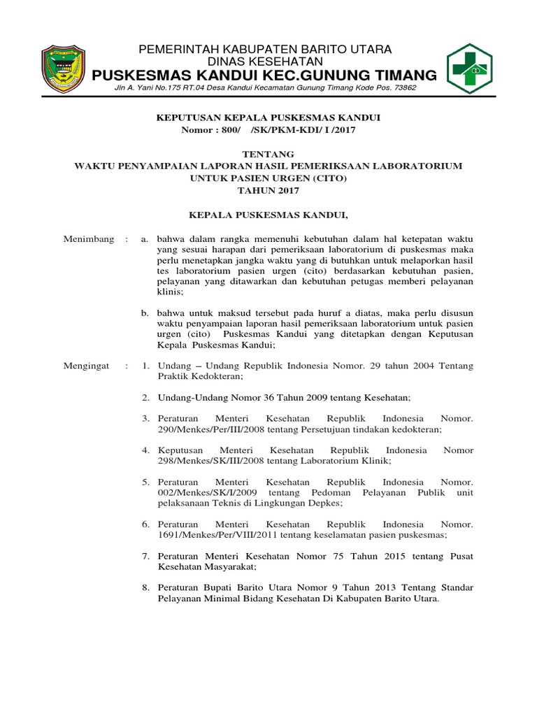 8.1.3.1 SK Waktu Penyampaian Laporan Hasil Pemeriksaan Lab Pasien Cito ...