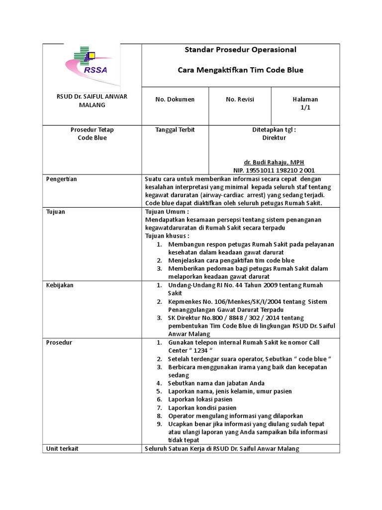 Prosedur Aktivasi Code Blue RSUD Malang | PDF | Kesehatan Holistik ...