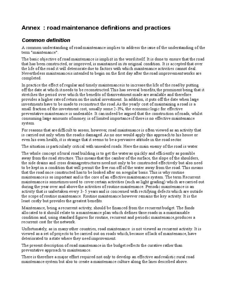 Annex: Road Maintenance Definitions and Practices: Common Definition ...