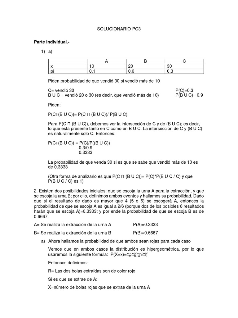 Solucionario PC3 | Descargar gratis PDF | Probabilidad | Teoría estadística