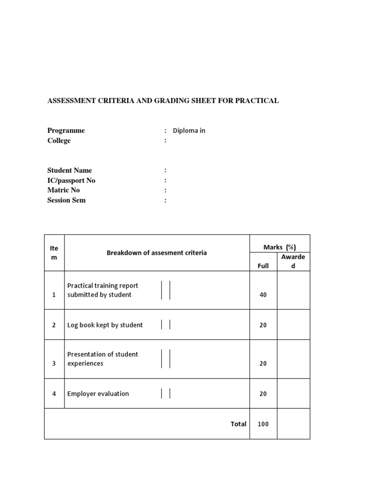 Assessment Criteria and Grading Sheet | PDF