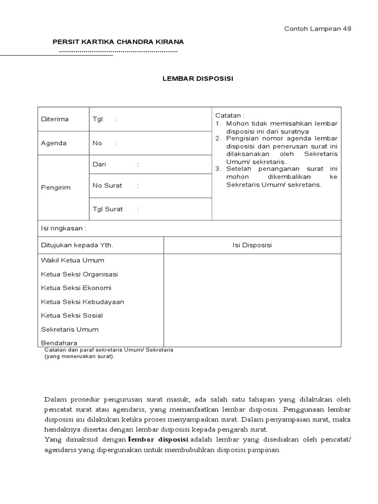 Contoh Lembar Disposisi Surat Masuk | PDF