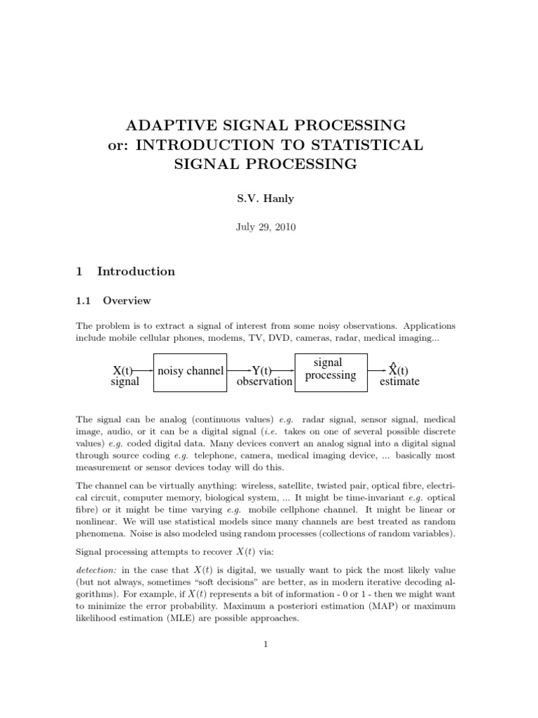 Adaptive Signal Processing Or: Introduction To Statistical Signal Processing | PDF | Mean ...