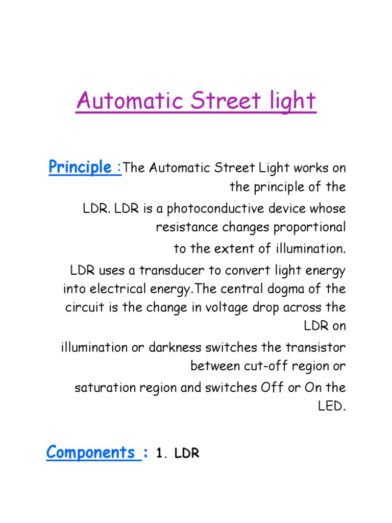 Automatic Street Light: Principle | PDF