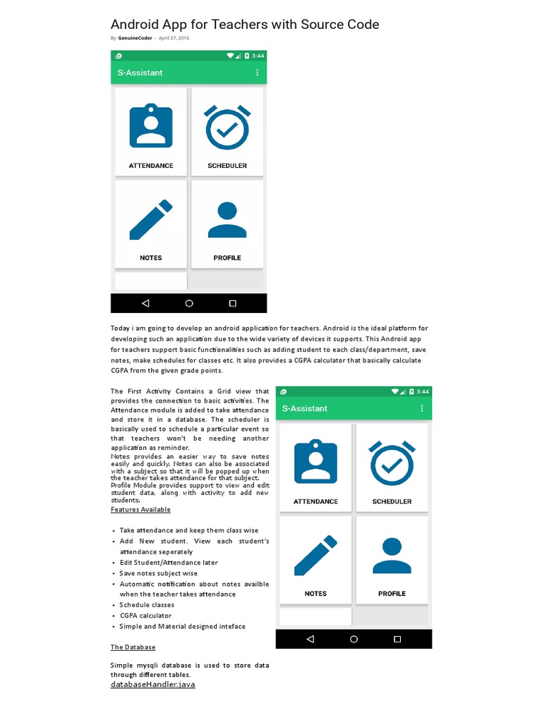 Android App For Teachers With Source Code - Genuine Coder | PDF ...