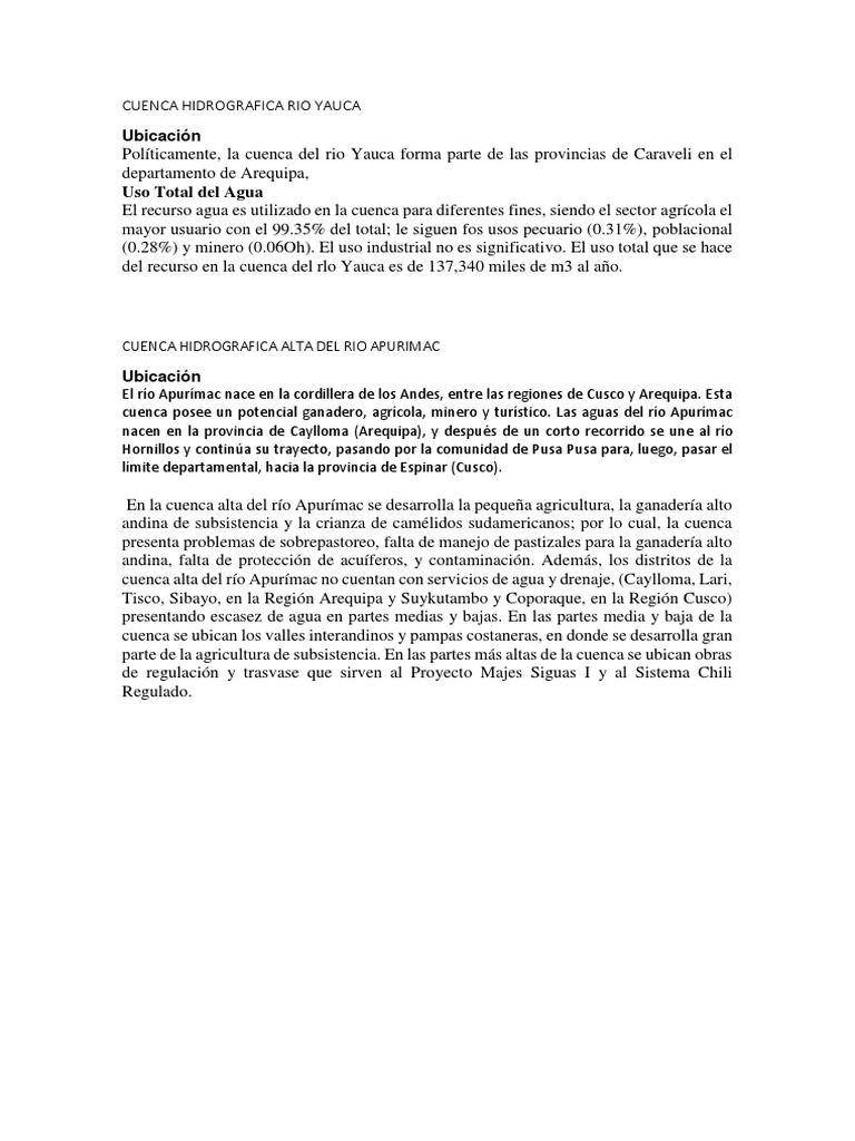 Cuenca Hidrografica Rio Yauca y Apurimac | PDF | Represa | Andes