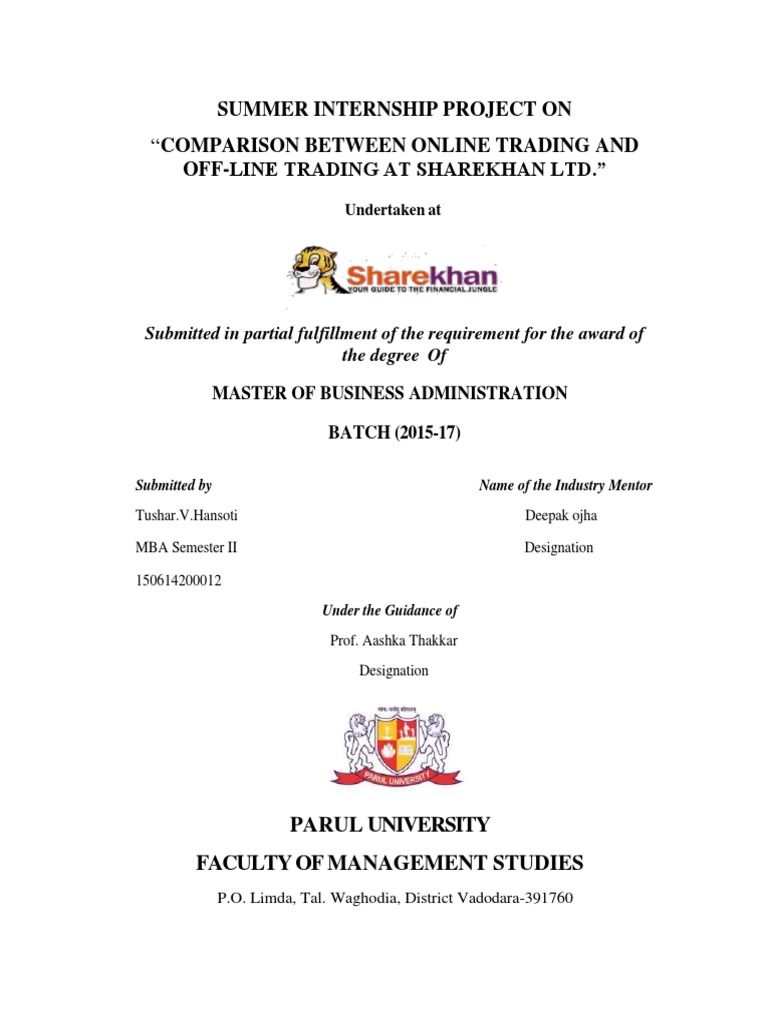"Comparison Between Online Trading And: Summer Internship Project On | PDF