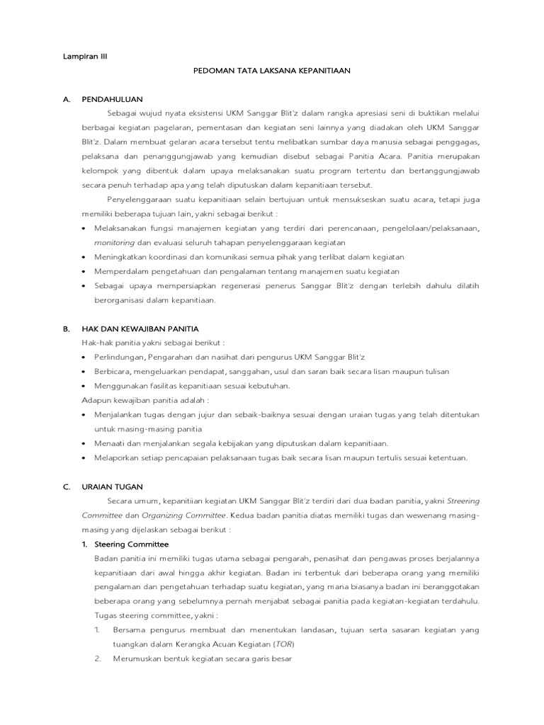 Contoh Pedoman Panitia | PDF