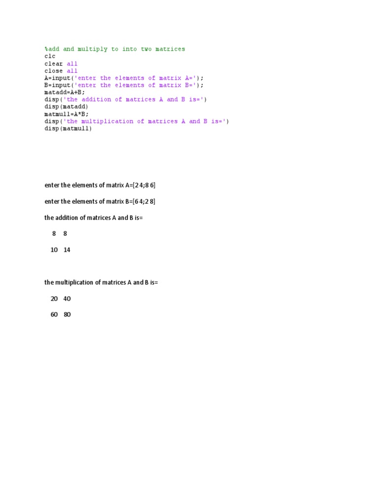 Add and Multiply Two Into Two Matrices | PDF