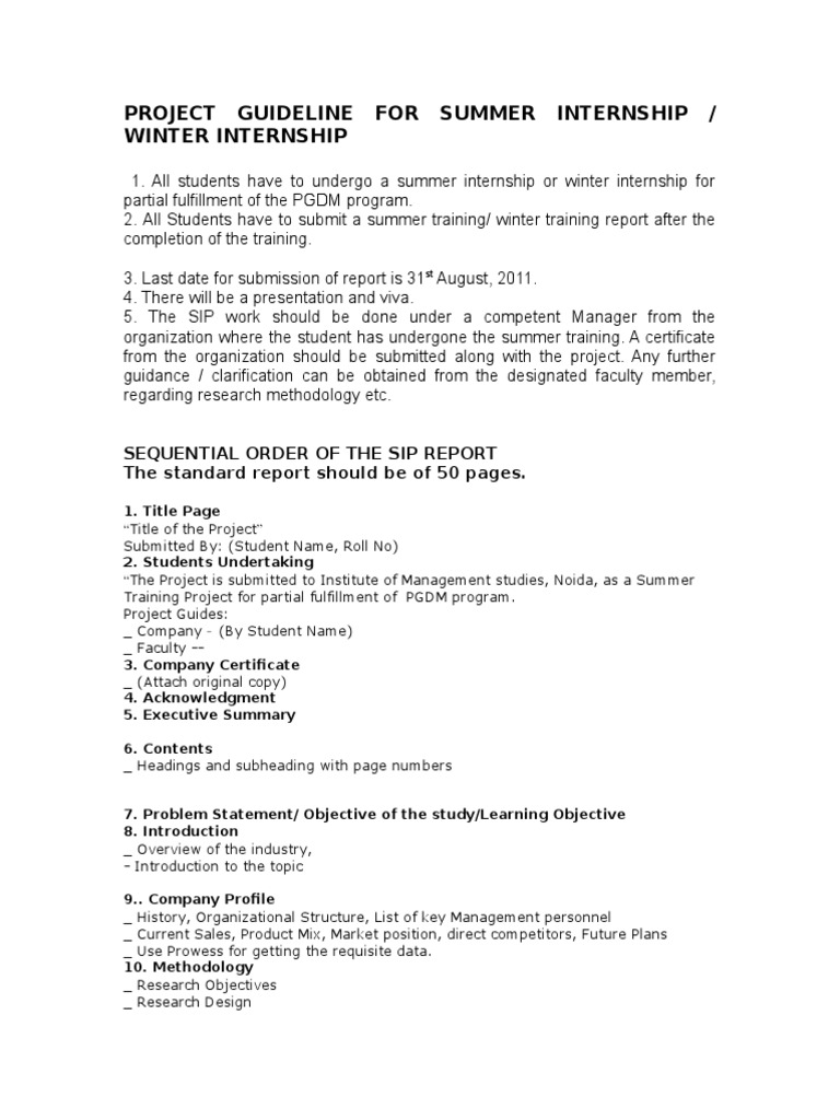 Project Guideline For Summer Internship | PDF