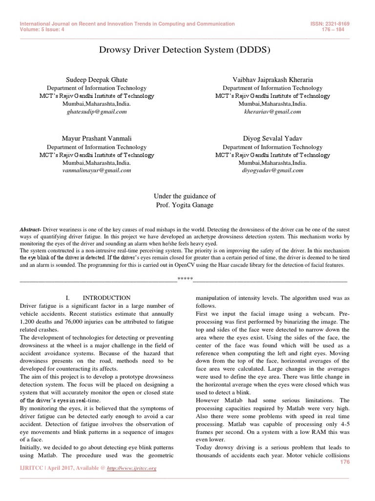 Drowsy Driver Detection System (DDDS) | PDF | Eye | Algorithms