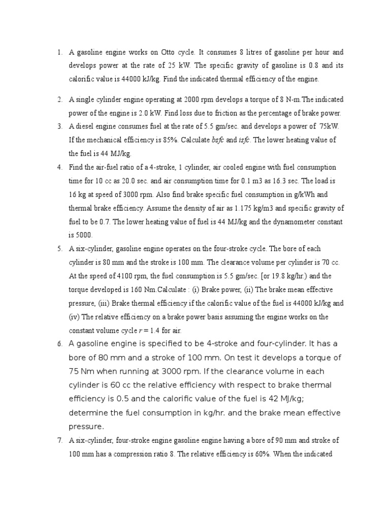 Assignment Shhet (Testing and Performance of IC Engines) | PDF ...