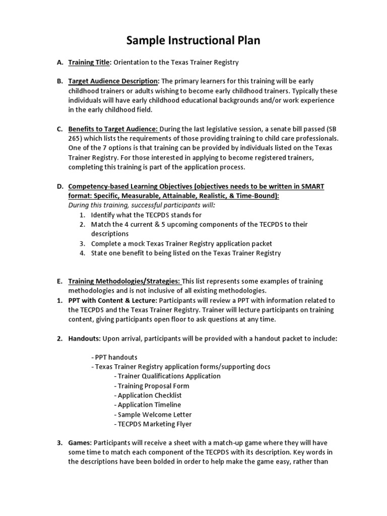 Sample Instructional Plan | PDF | Early Childhood Education | Target ...