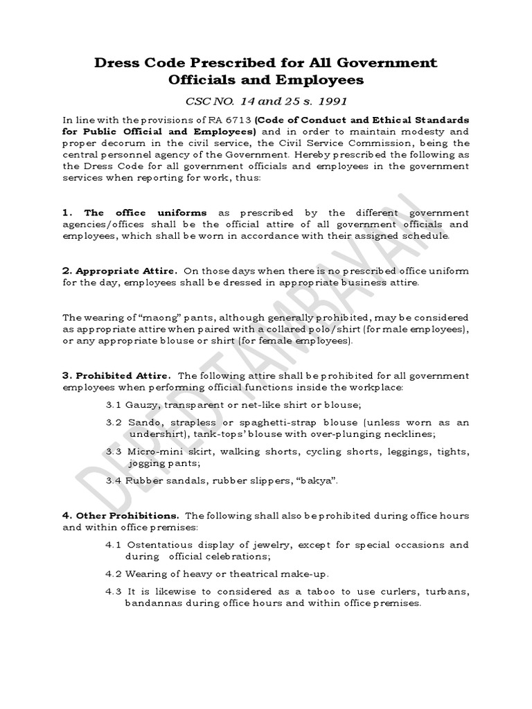 Dress Code Prescribed for All Government Officials and Employees ...