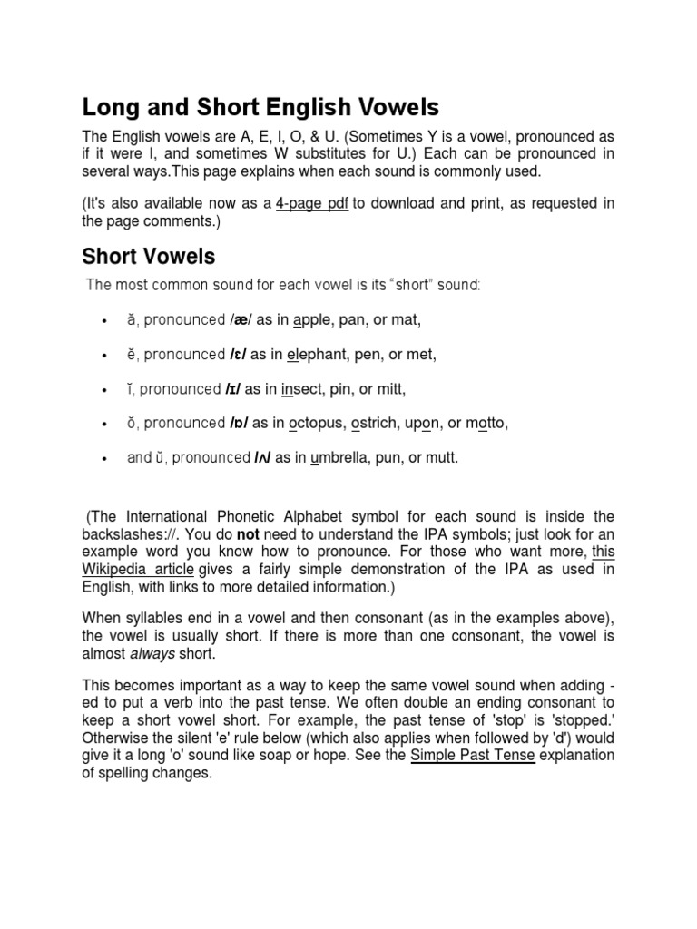 Long and Short English Vowels | PDF | Vowel | Consonant
