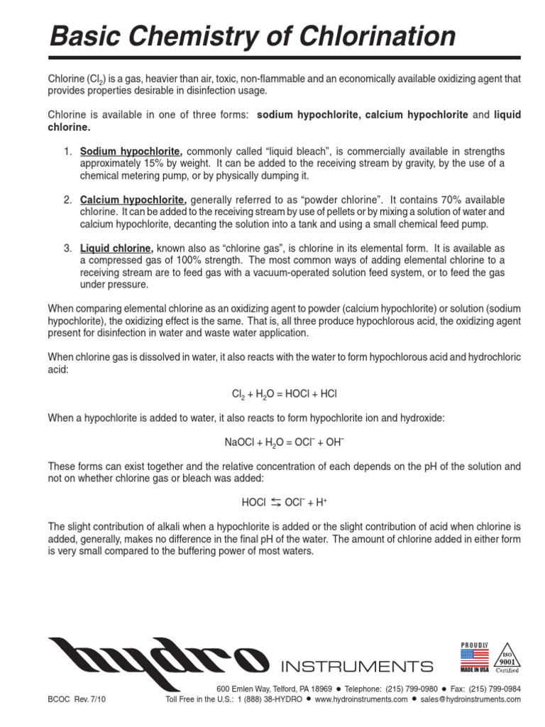 Basic Chemistry of Chlorination PDF | PDF | Sewage Treatment | Chlorine