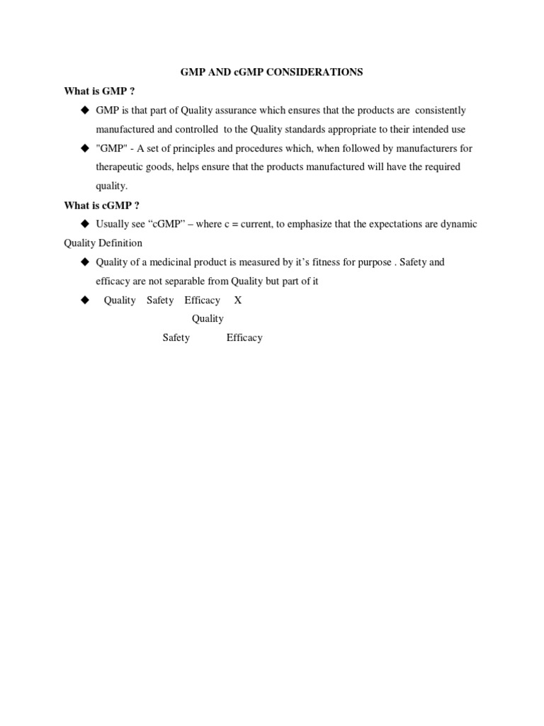 GMP and CGMP Considerations PDF | Download Free PDF | Quality Assurance ...