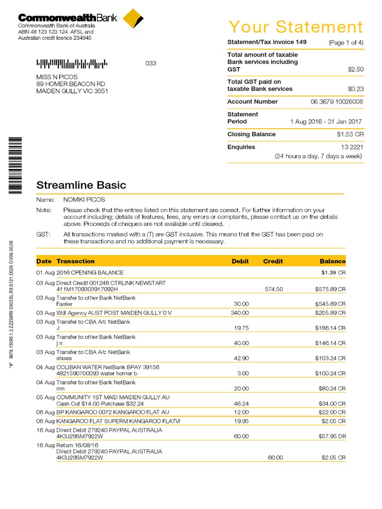 Your Statement: Streamline Basic | PDF | Debits And Credits | Service ...