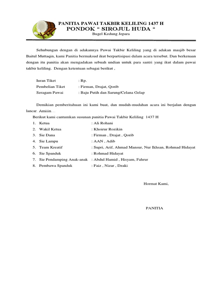 CONTOH Panitia Pawai Takbir Keliling | PDF