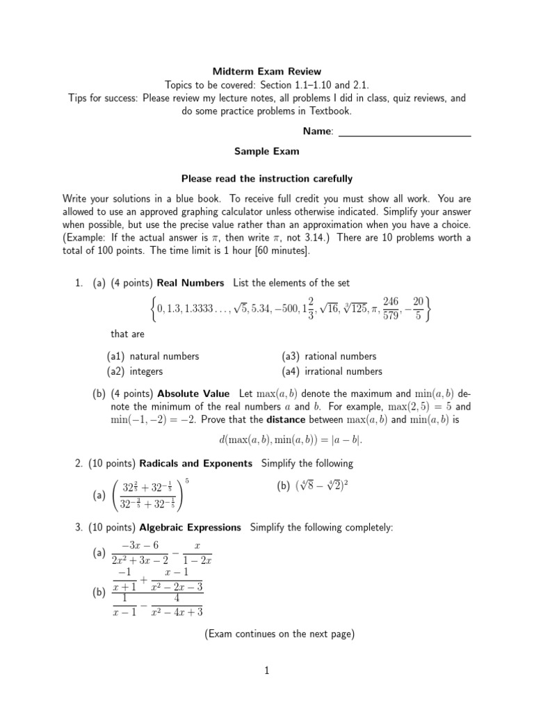 Midterm Review | PDF | Equations | Mathematical Concepts