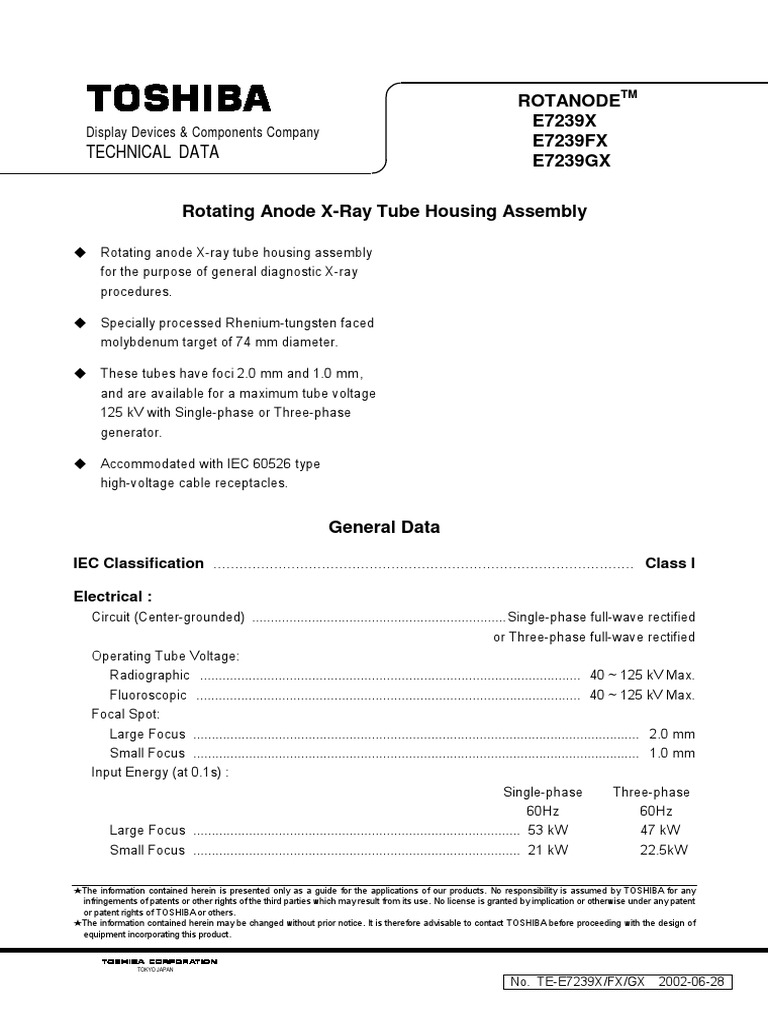 Toshiba - E7239X Datasheet | PDF | Vacuum Tube | High Voltage