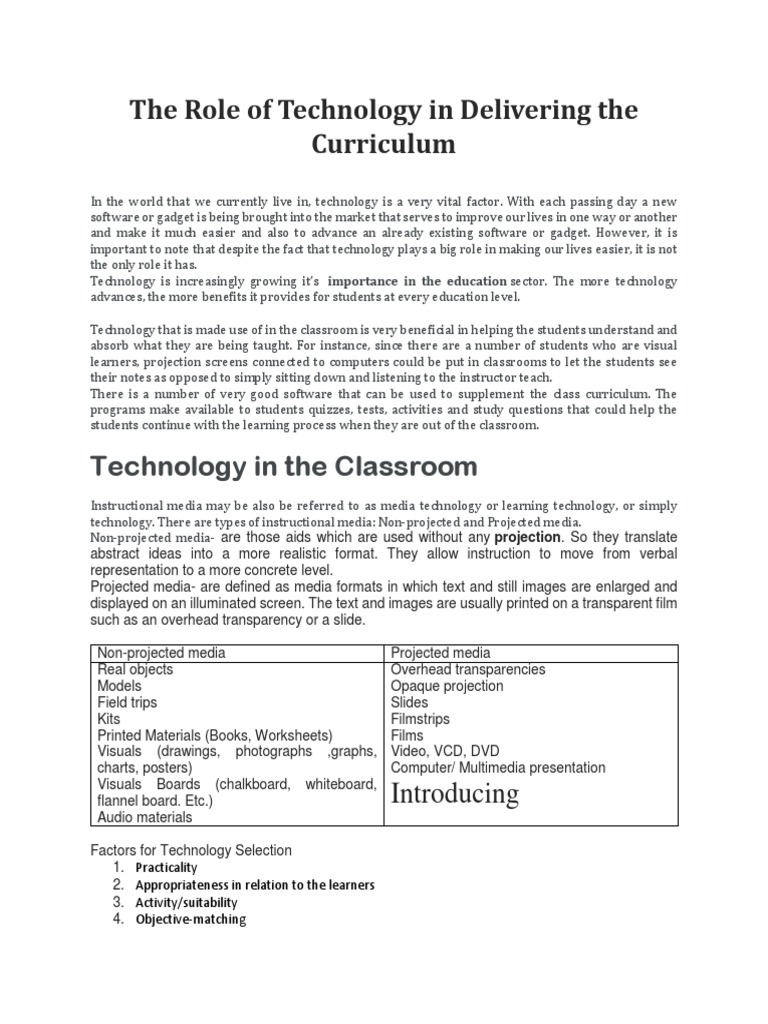 The Role of Technology in Delivering the Curriculum | Classroom ...