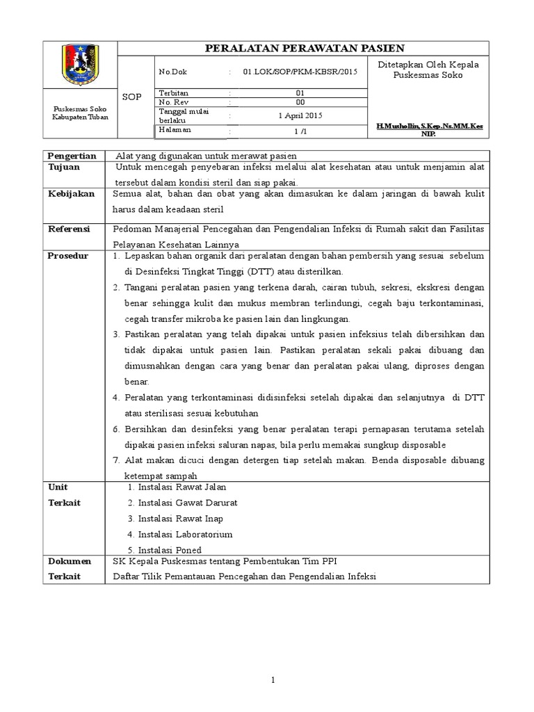 Sop Peralatan Perawatan Pasien | PDF