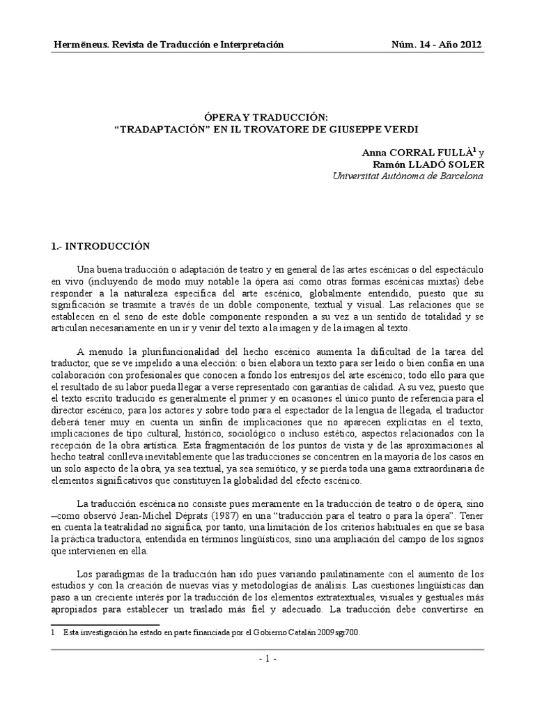 Ópera y Traducción. Tradaptación en Il Trovatore de Giuseppe Verdi ...