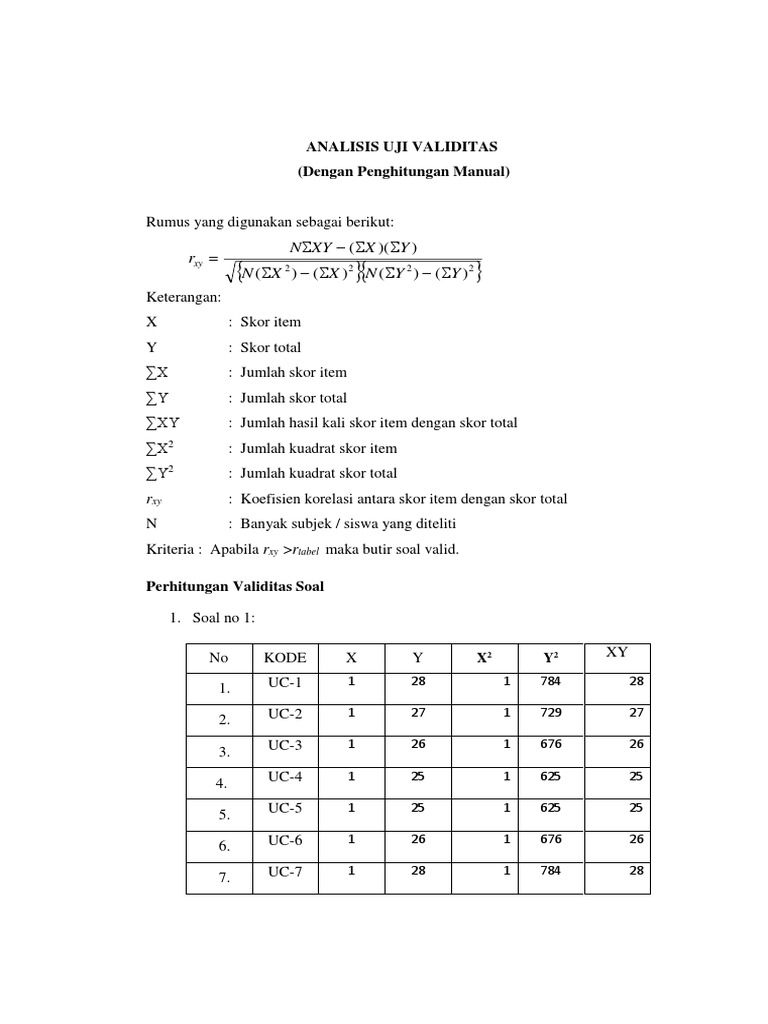 Perhitungan Manual UJI VALIDITAS | PDF | Sains & Matematika | Teknologi ...