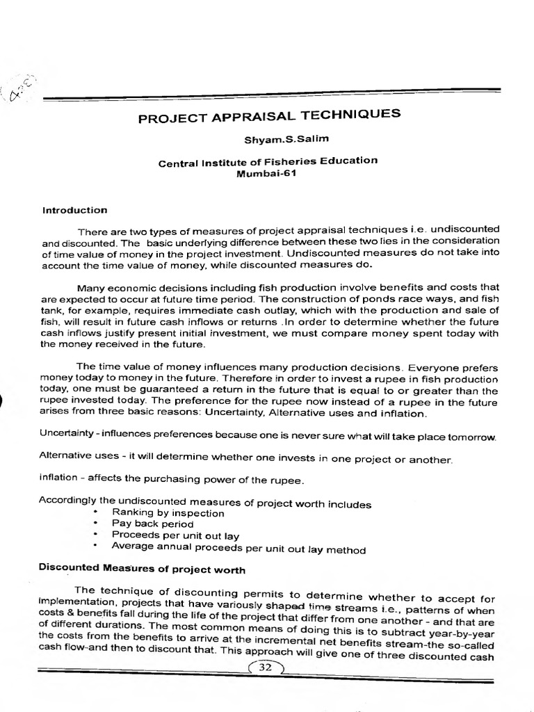 Project Appraisal Techniques Pdf Pdf Internal Rate Of Return Net Present Value