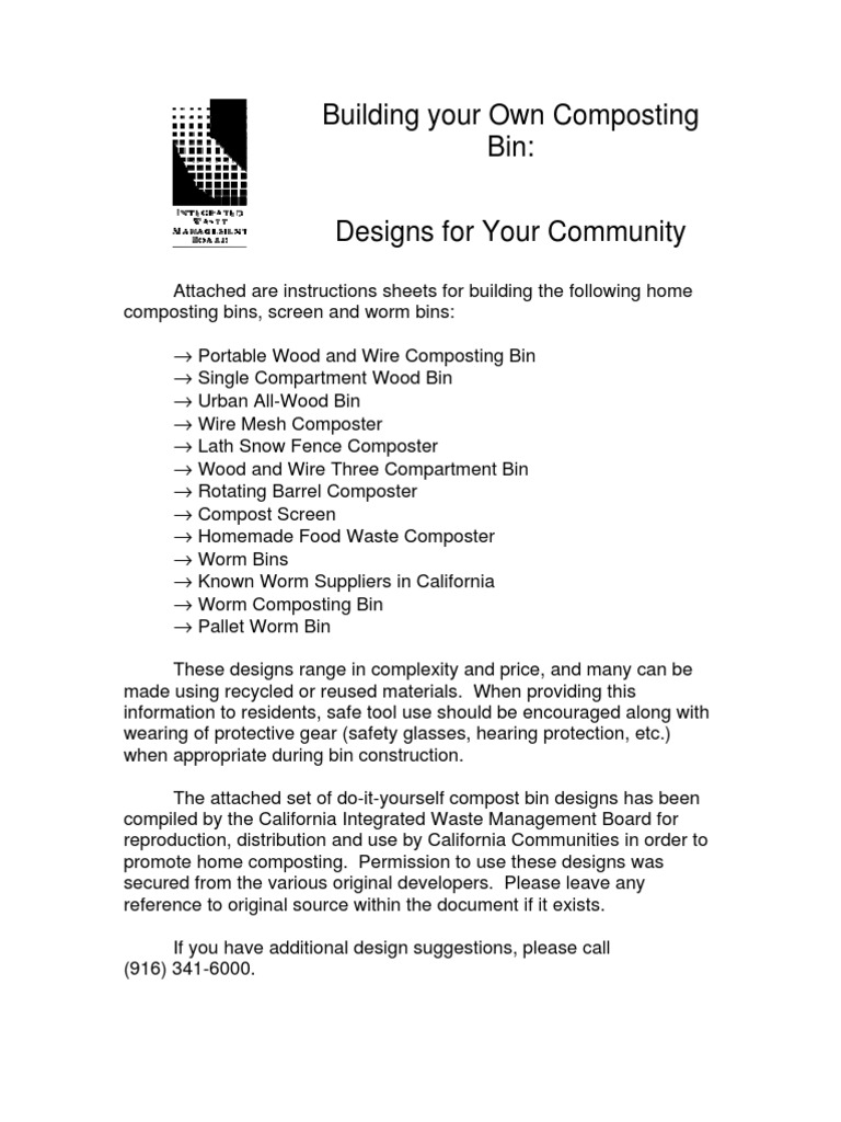 Building Your Own Composting Bin - CalRecycle | PDF | Home & Garden