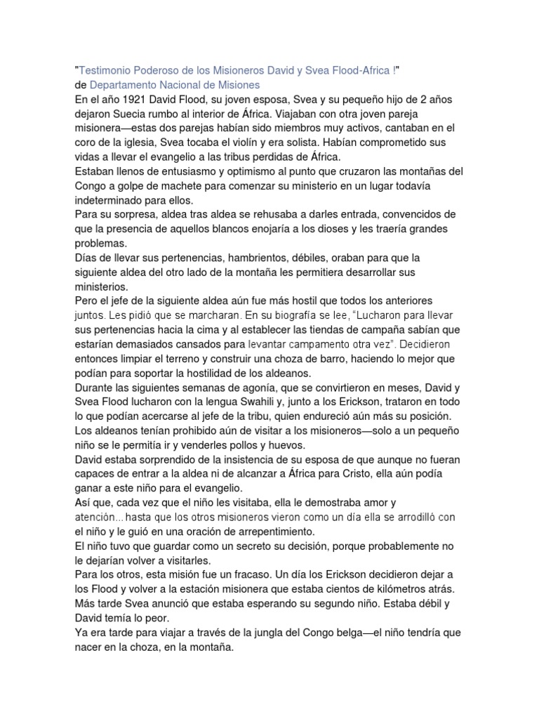 Misioneros David y Svea Flood | PDF | David | Misionero