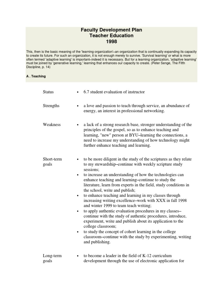Faculty Development Plan | PDF | Leadership | Curriculum