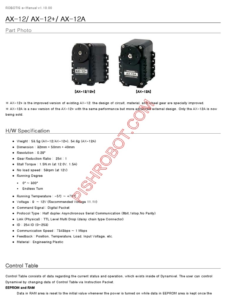 Dynamixel Ax 12a Pdf Network Packet Bit Rate 