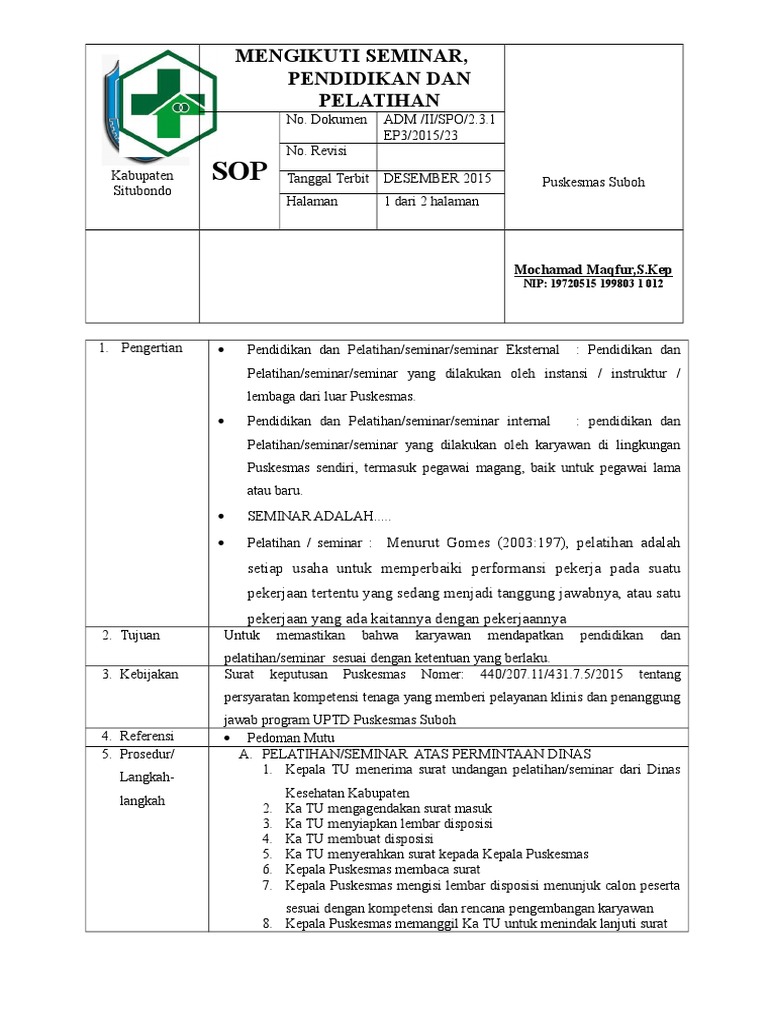 Sop Mengikuti Seminar, Pendidikan Dan Pelatihan | PDF
