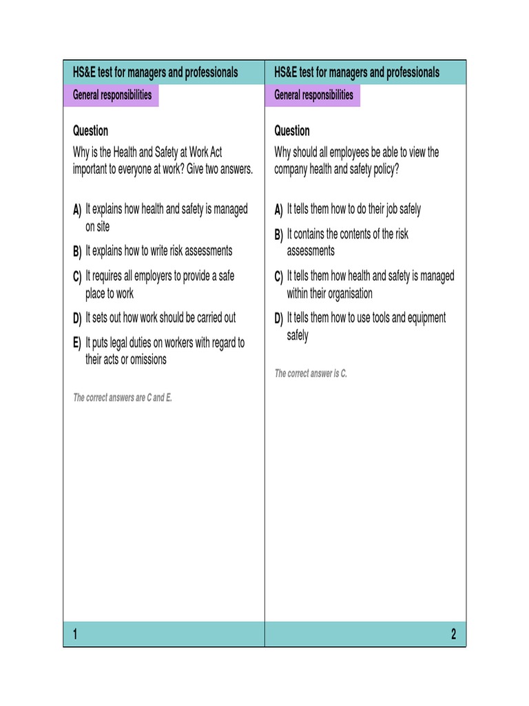 Health, Safety and Environment Test - Print Out | PDF | Personal ...