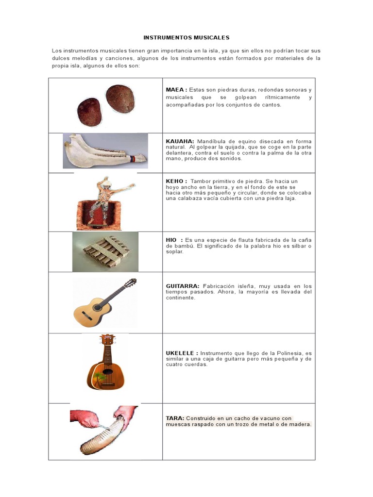 Instrumentos Musicales Isla de Pascua | PDF | Instrumentos musicales ...