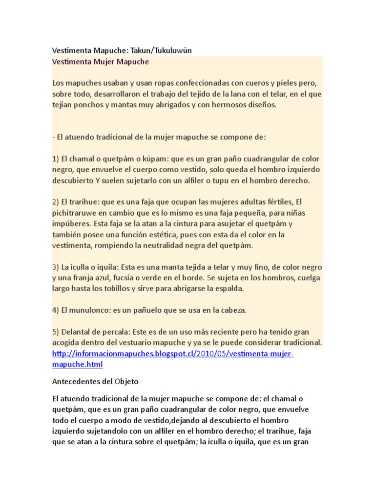 Vestimenta Mapuche Pdf Ropa Moda