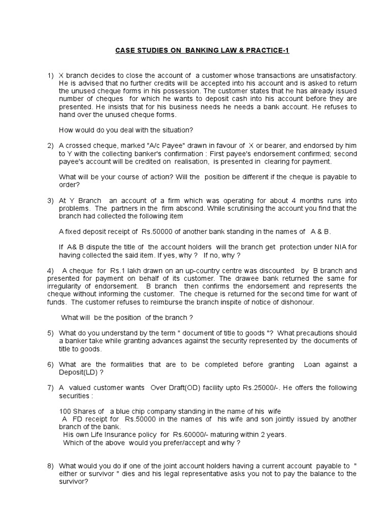 Case Studies - Banking Law&Practice | Download Free PDF | Cheque | Payments