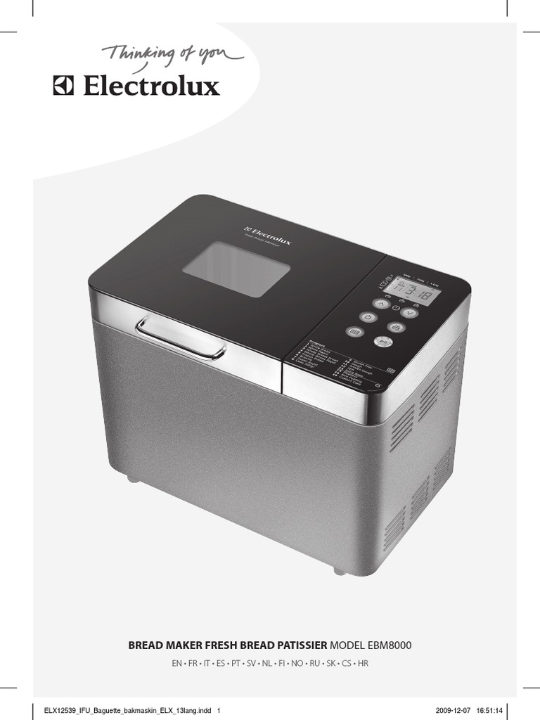 Electrolux EBM8000 Bread Maker | PDF | Food And Drink | Foods