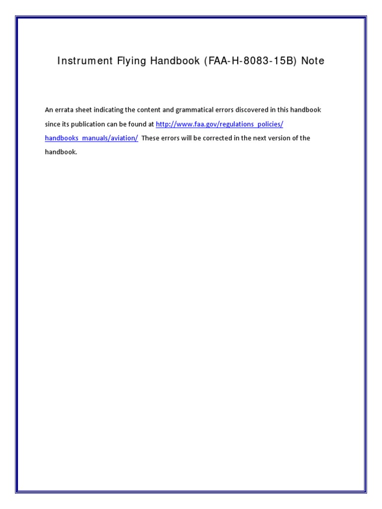 FAA Instrument Flying Handbook Errata Note | PDF | Instrument Flight ...