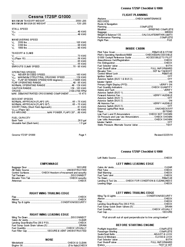 Checklist C172SP G1000 | Flap (Aeronautics) | Aircraft